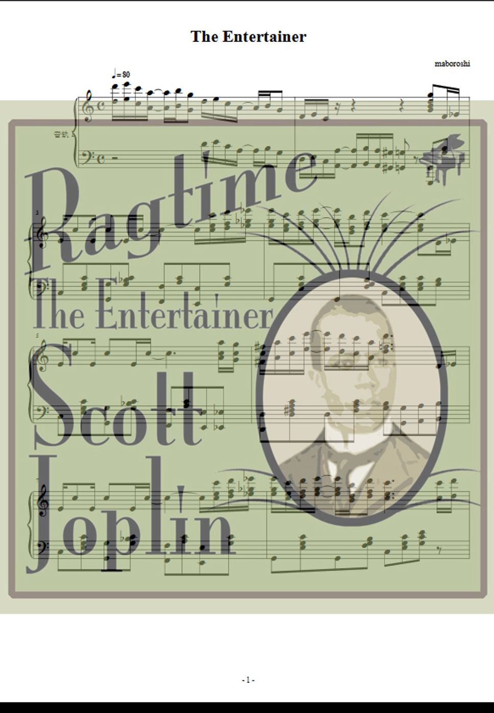 Scott Joplin - 《The Entertainer》 ｜ 你一定聽過的超歡樂BGM / piano sheet Partition ...