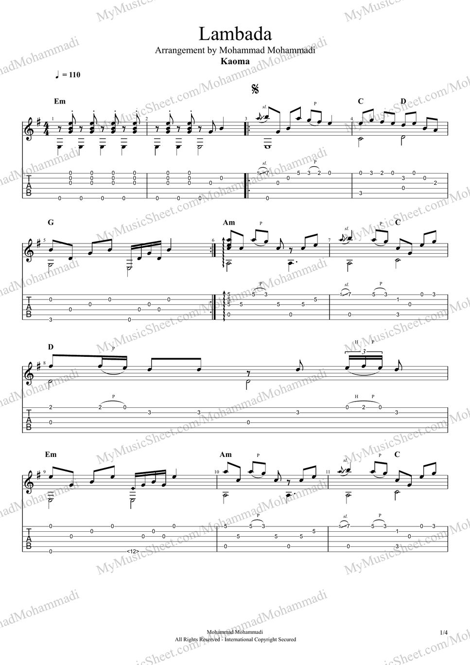 Kaoma - Lambada Sheet by Mohammad Mohammadi