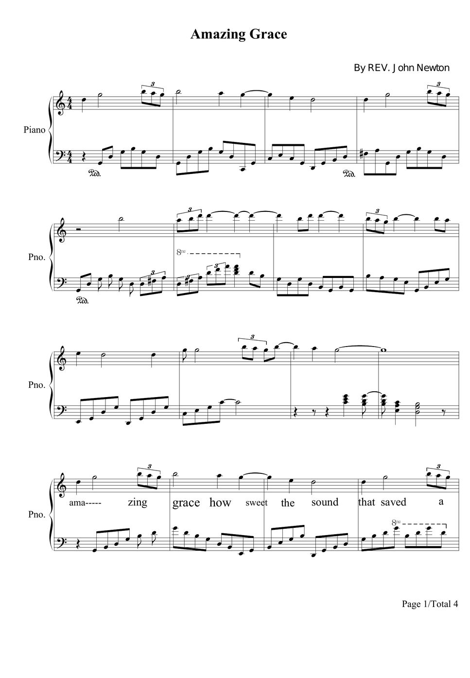John Newton - Amazing Grace (Amazing Grace,Easy Piano) Spartito by poon