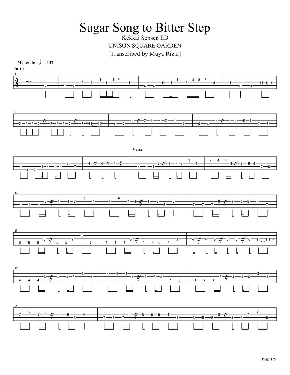 UNISON SQUARE GARDEN - Sugar Song to Bitter Step (Bass TAB) Sheets by ...