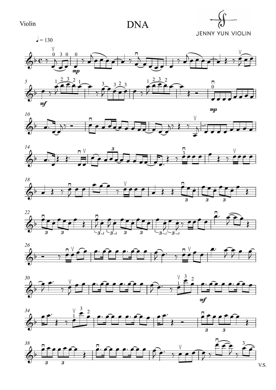 Bts Dna Violin Solo Notenblatt By Jenny Yun