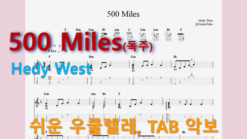 Hedy West - 500 Miles (오선+타브+코드(Staff+TAB+Chords)) TAB+1 pauta by 624 TABs