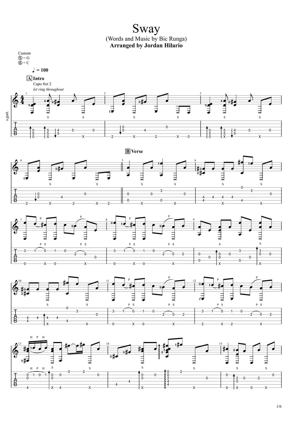 Bic Runga - Sway (Fingerstyle Guitar) by Jordan Hilario TAB by Jordan ...