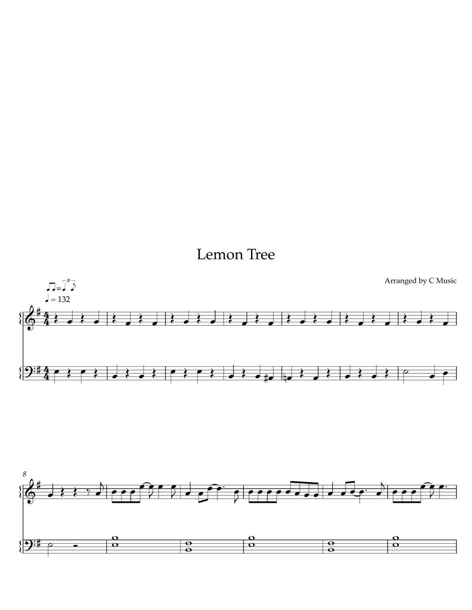 Fools Garden - Lemon Tree (Easy Version) 樂譜 by C Music