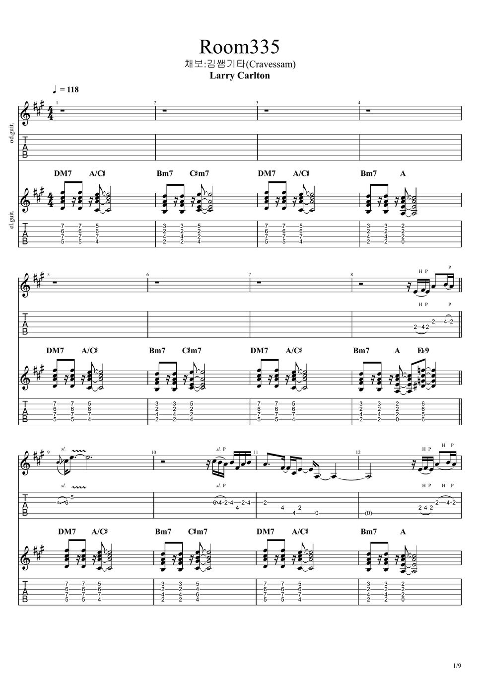 Larry Carlton - Room 335 TAB by 김쌤기타(Cravessam)