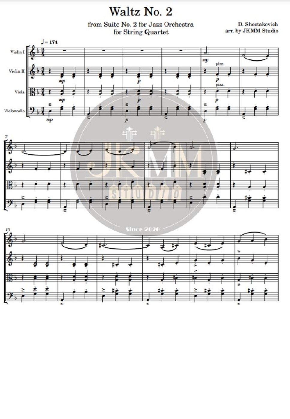 Dmitri Shostakovich - Jazz Suite:Waltz No.2 Sheets by JKMM Studio
