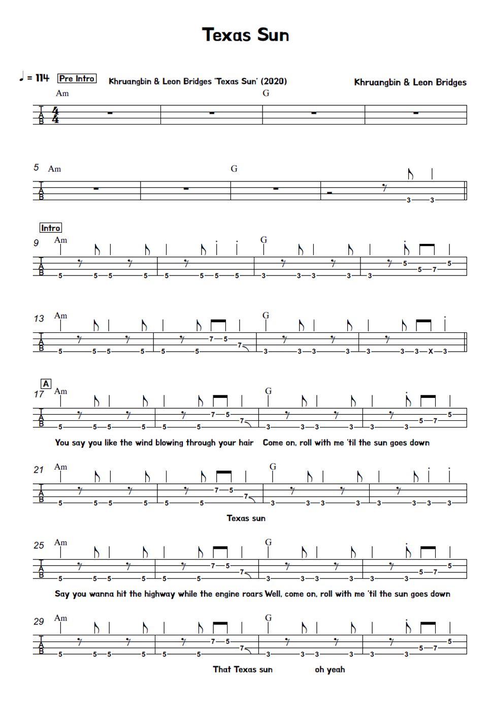 _Khruangbin & Leon Bridges - Texas Sun 악보 by Kimme