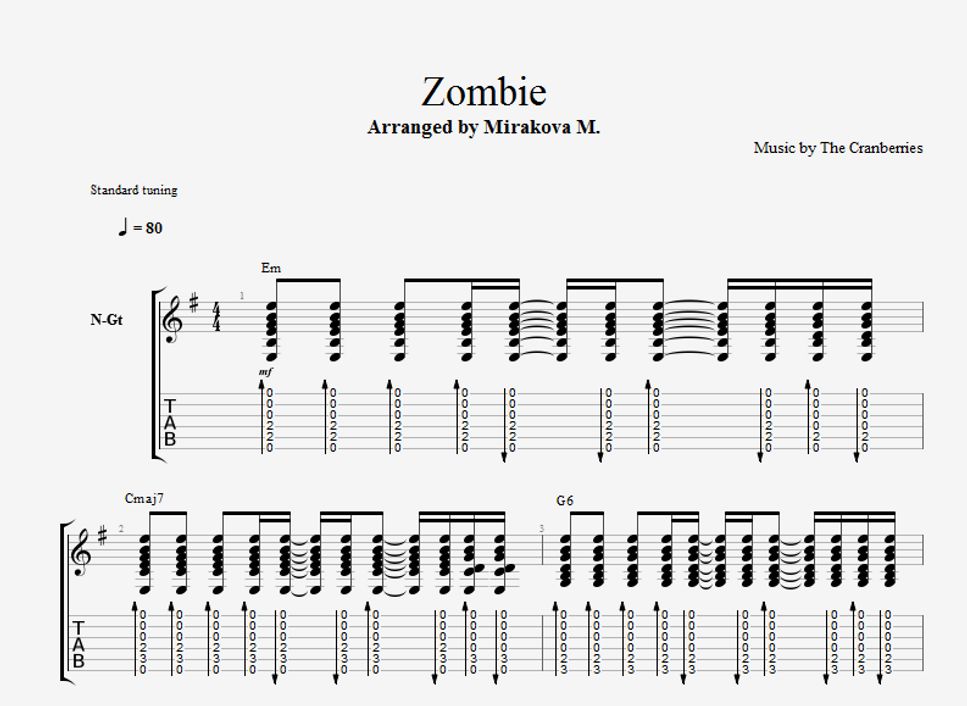 The Cranberries - Zombie Tab + 1staff by Marina Mirakova