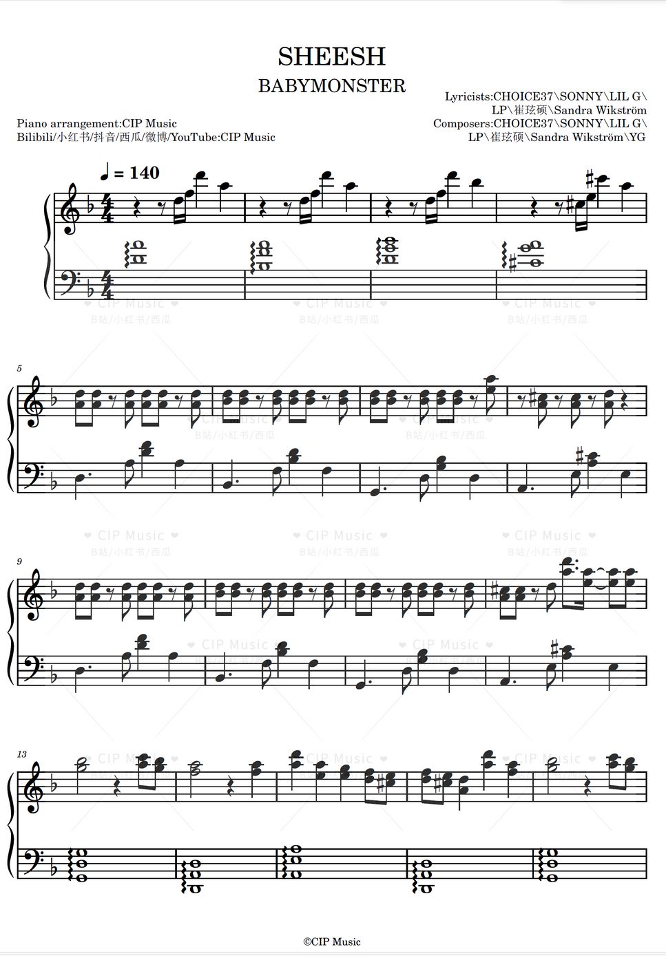 BABYMONSTER - SHEESH Sheet Music by CIP Music