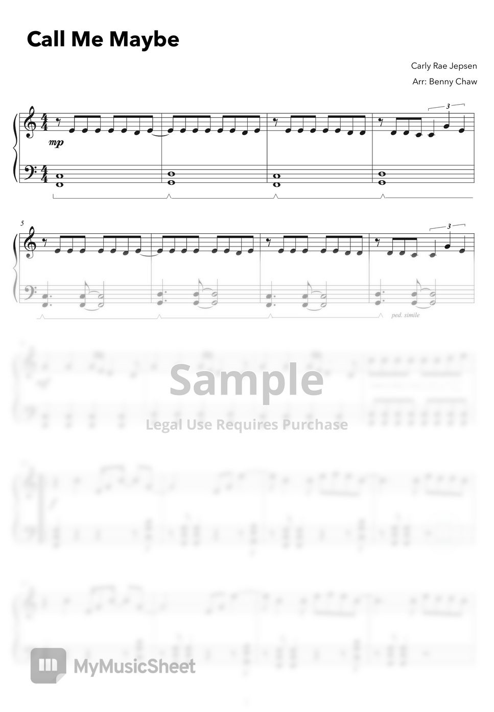 Carly Rae Jepsen - Call Me Maybe Partitura by Benny Chaw