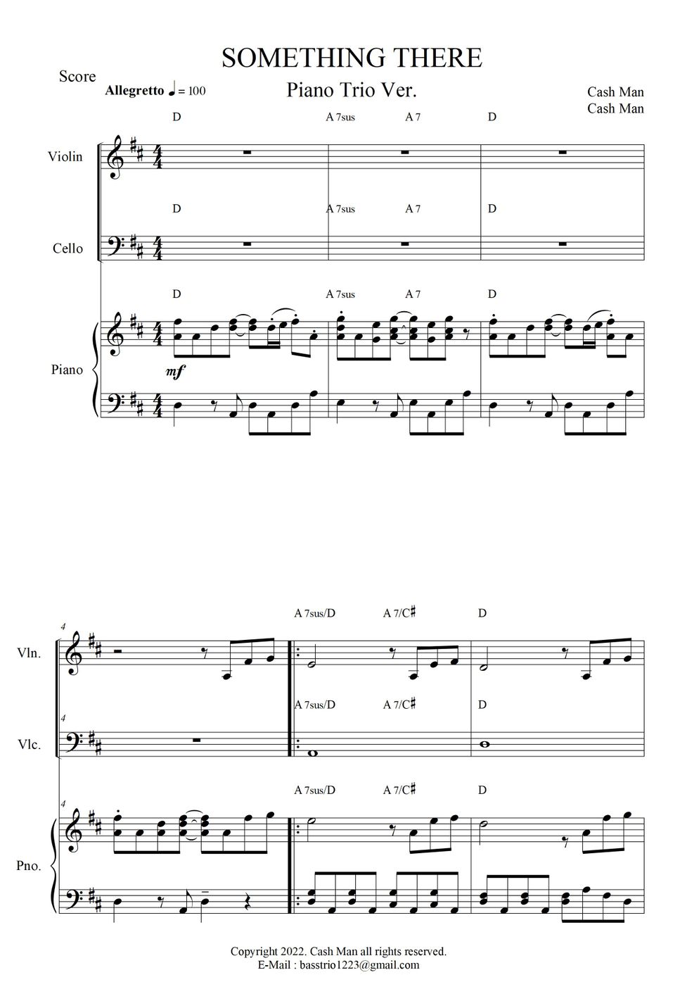 Alan Menken - Something There (피아노 3중주 / 코드 / 파트보 / 총보) 曲谱 by Cash Man