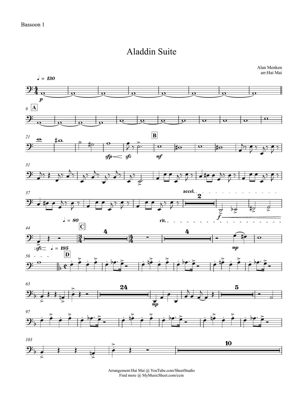 Alan Menken - Aladdin Suite for Orchestra - Set of Part Sheets by Hai Mai