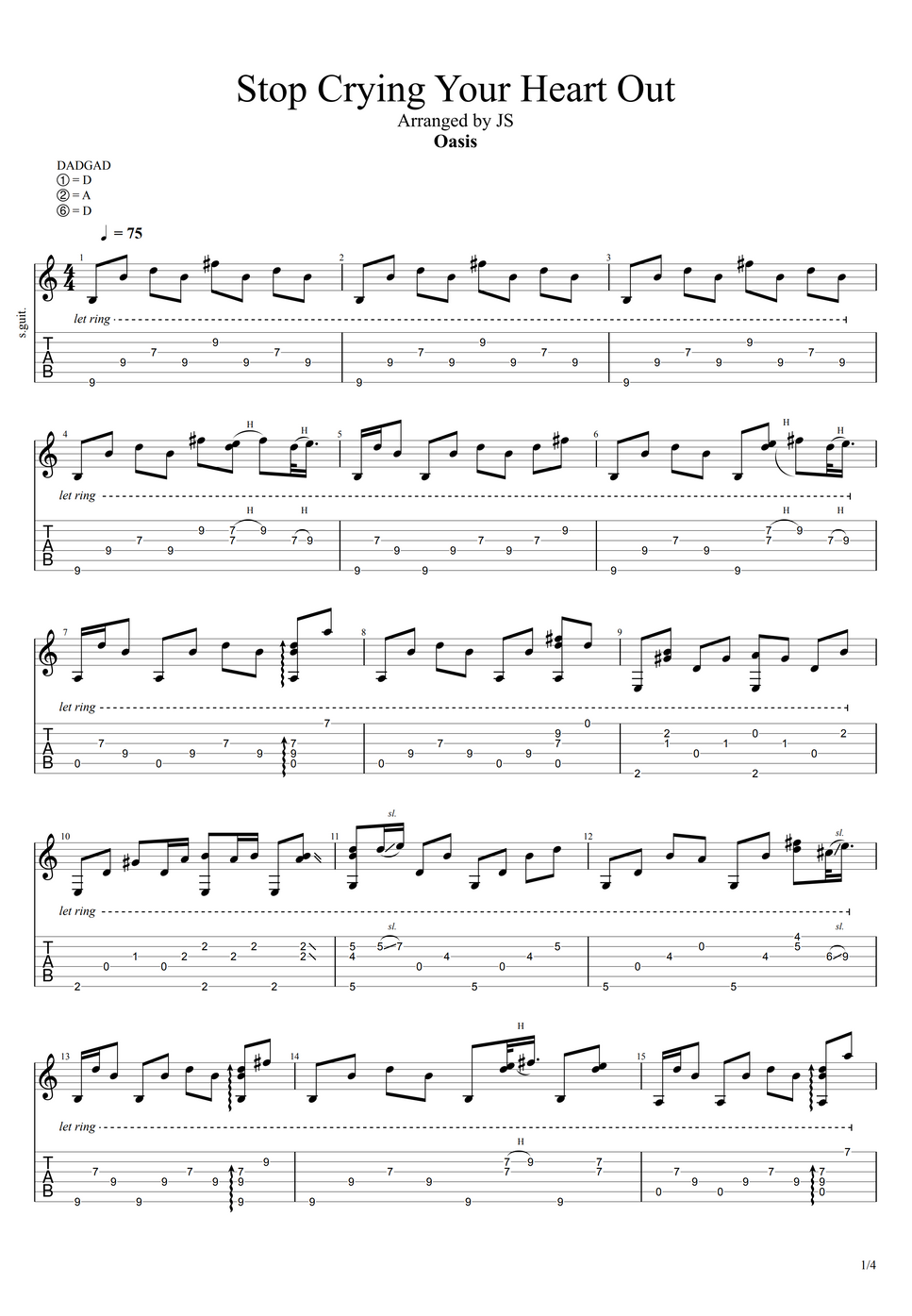 OASIS - Stop Crying Your Heart Out by JS-WAVE Hoja