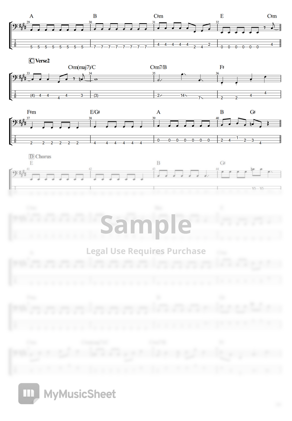 結束バンド 忘れてやらない ベース Tab譜 4弦 By Ts Bass Score Tab 1staff Bản Nhạc