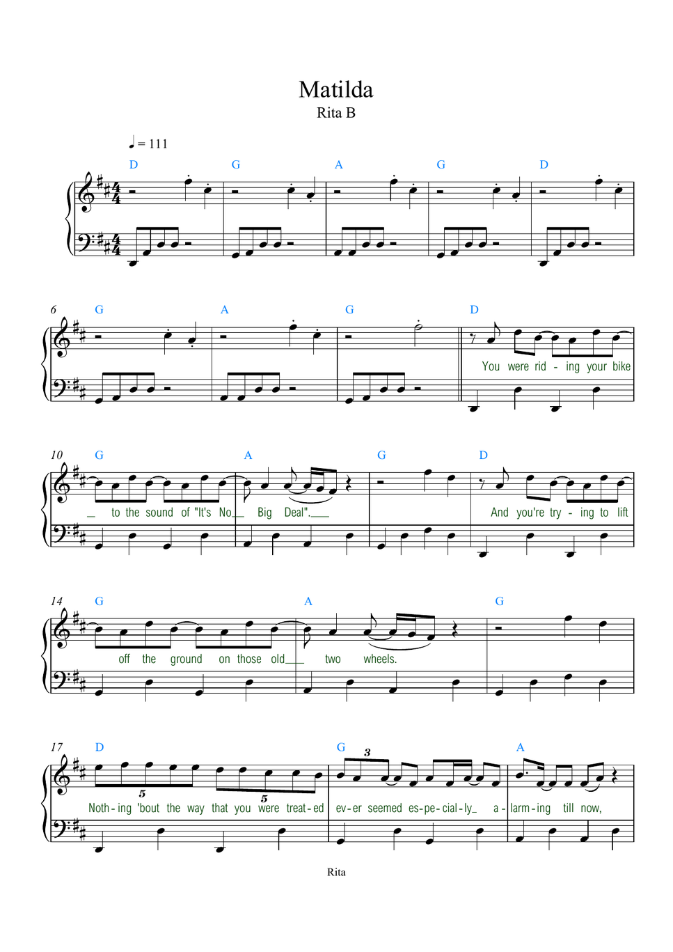 Harry Styles - Matilda (PVG) Piano Sheet PDF | Rita B | mymusic5