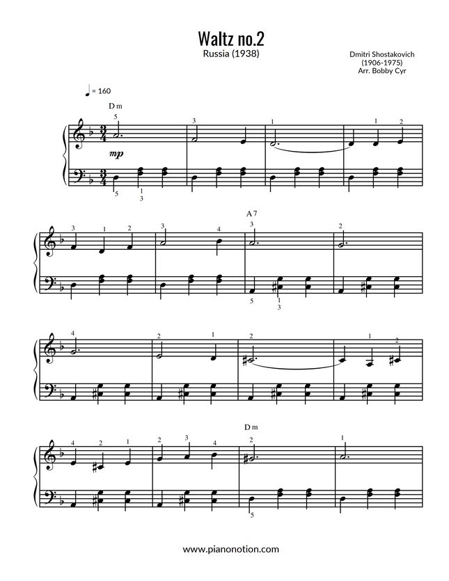 Dmitri Shostakovich - Waltz no.2 (Piano Solo) by Piano Notion Sheet Music