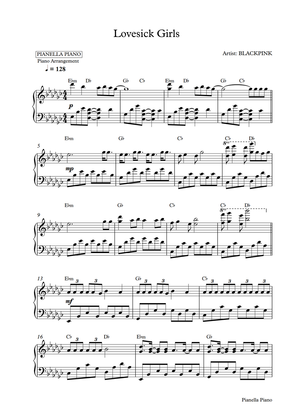 BLACKPINK - LOVESICK GIRLS (Piano Sheet) by Pianella Piano Partition ...