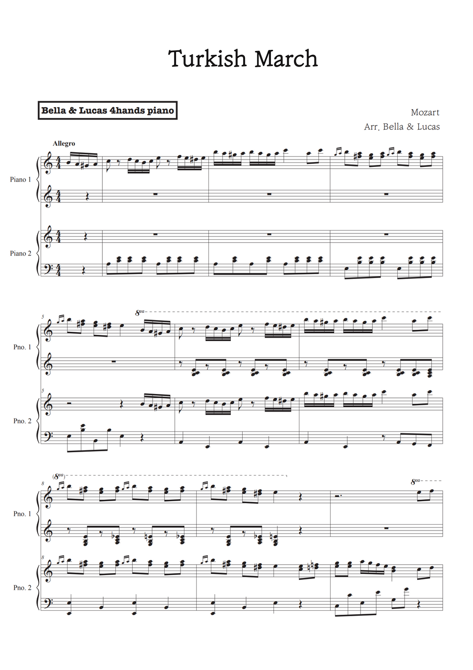 Mozart - Turkish March by BELLA&LUCAS Partition musicale