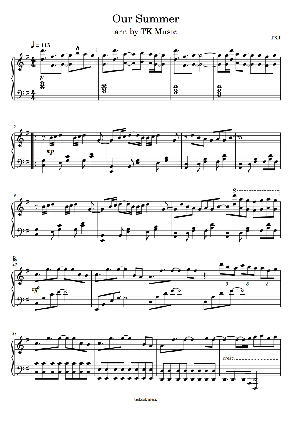 TOMORROW X TOGETHER (TXT) - Our Summer Lembar Musik by TK Music