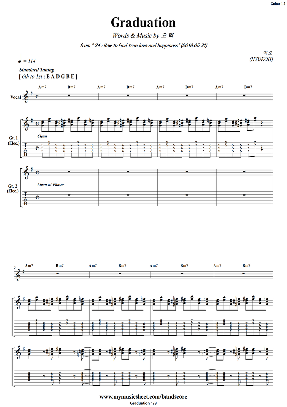 HYUKOH - Graduation | Guitar/Backing TRK Notenblatt