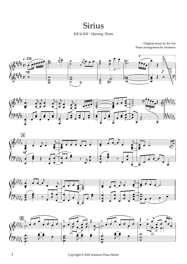 藍井エイル - シリウス (キルラキル OP) by Animenz楽譜