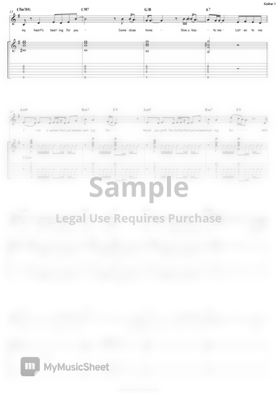 Lee Hi - For You (Feat. Crush) | Guitar / Backing Track Sheet