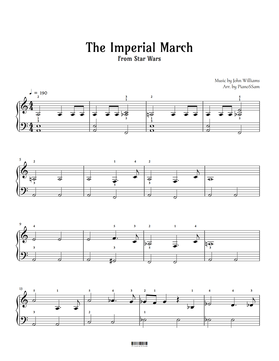 John Williams - [Easy] Imperial March (Star Wars) by PianoSSam Sheet