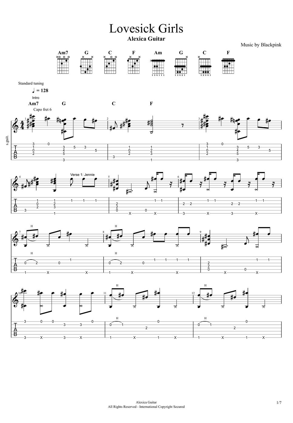 Blackpink - Lovesick Girls TAB by Alexica Guitar