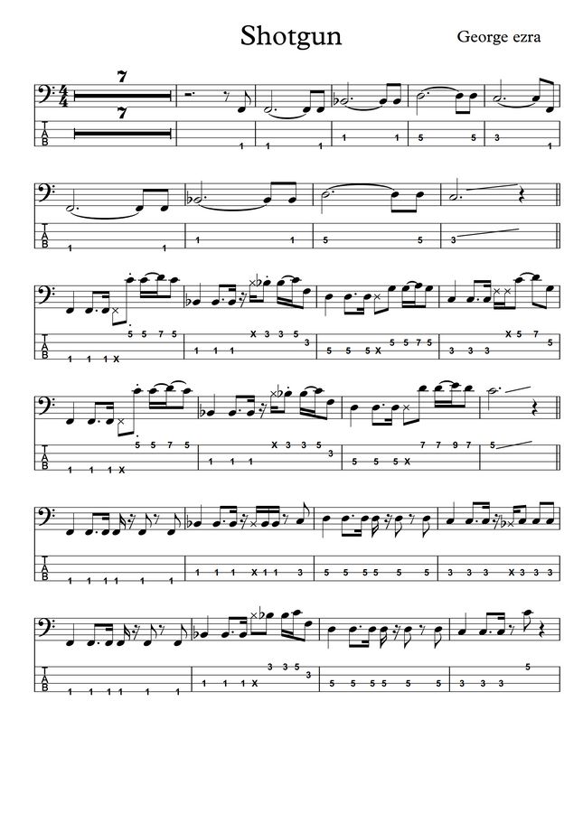 George ezra - Shotgun by BassTabsWorld Sheet Music