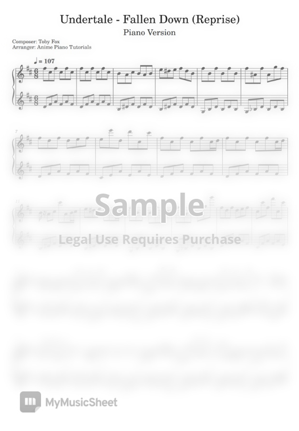 Undertale - Fallen Down (Reprise) by Anime Piano Tutorials Notenblatt