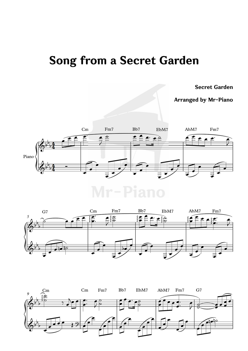 Secret Garden - Song from a Secret Garden by Mr-Piano Sheet