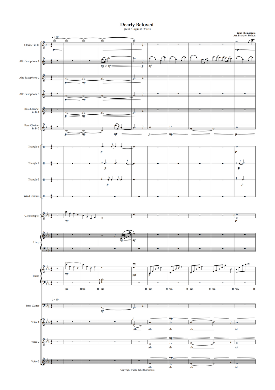 Yoko Shimomura - Kingdom Hearts - Dearly Beloved (Full Score) by Brandon Skelton Sheet