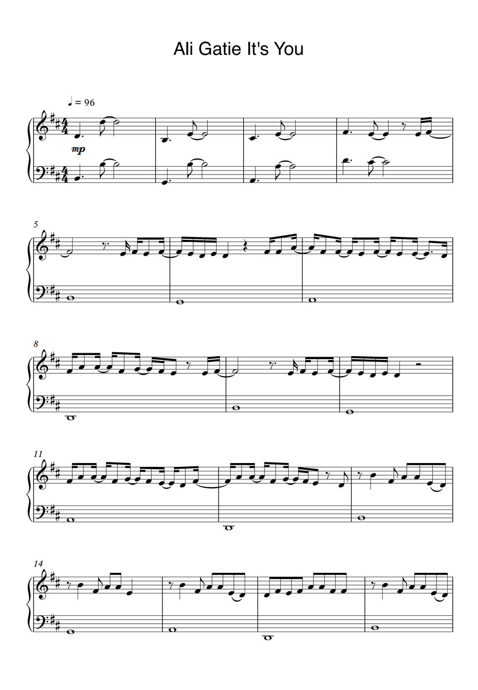 Ali Gate - It's You (EASY) by SlowEasyPiano Hoja