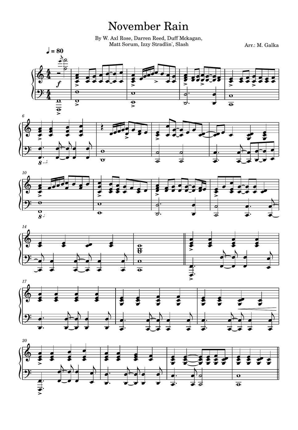 Guns N' Roses - November Rain Notenblatt by M. Galka