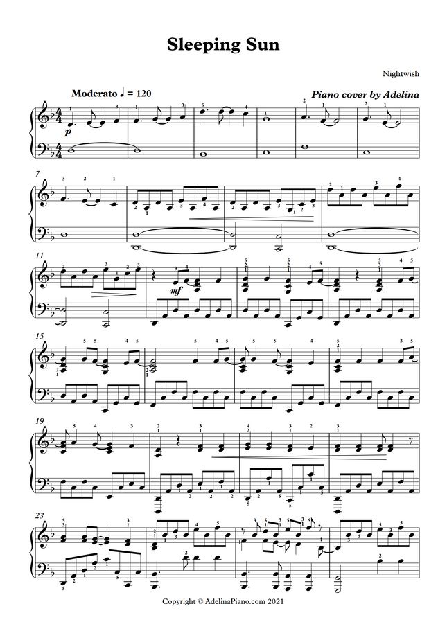Nightwish - Sleeping Sun by Adelina Piano Sheet Music