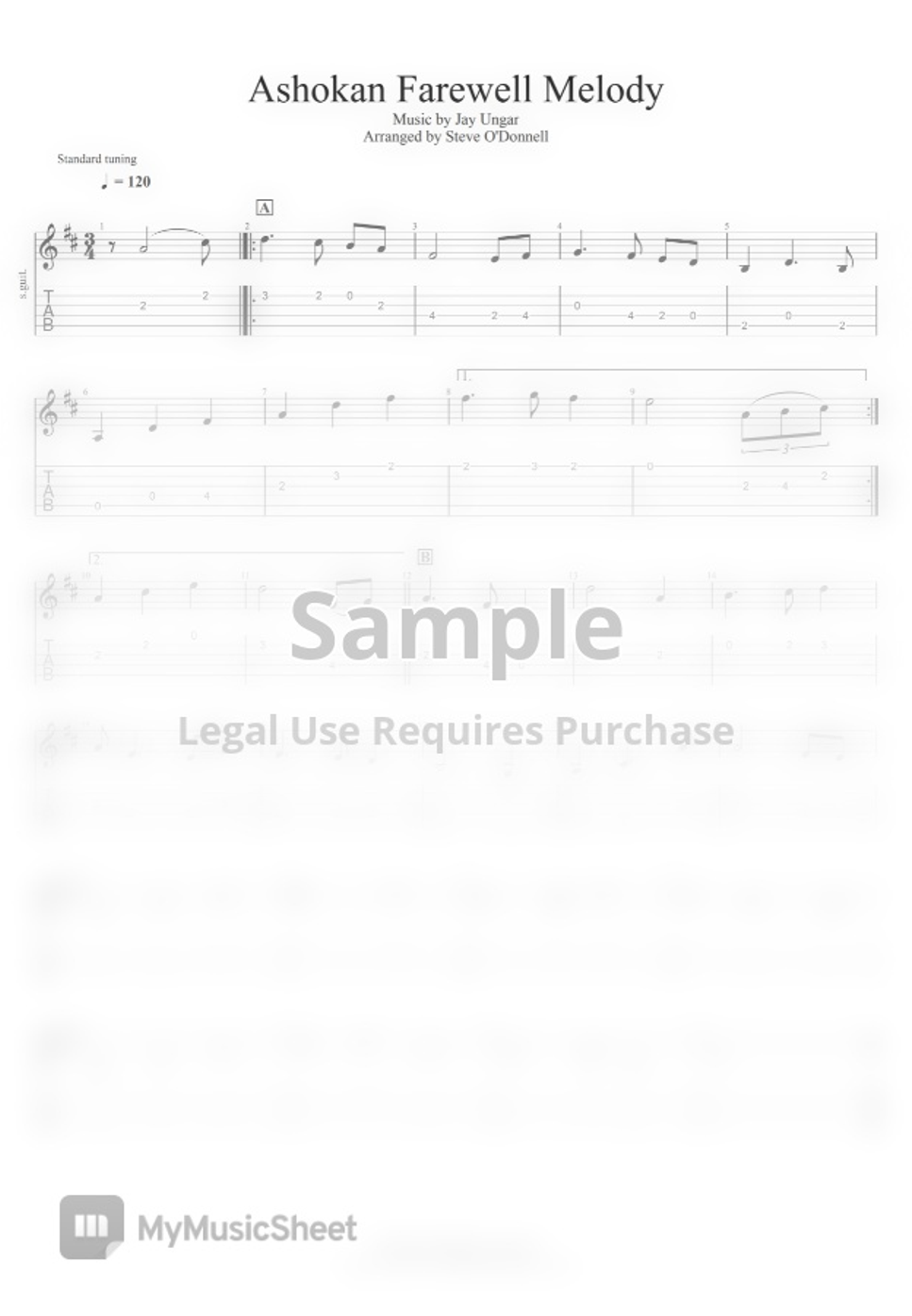 Jay Ungar - Ashokan Farewell TAB by Steve O'Donnell