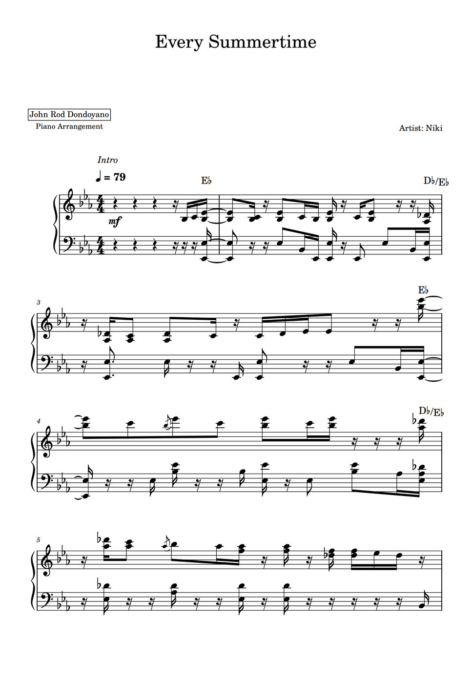 Niki - Every Summertime by John Rod Dondoyano 曲谱
