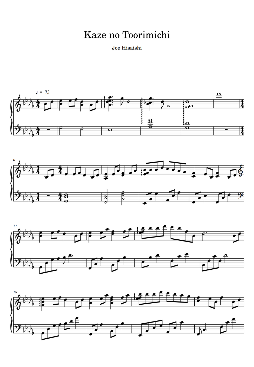 久石譲 (Joe Hisaishi) - 風の通り道 (Kaze no Toorimichi) (Sheet Music, MIDI,) by Roxette Blad