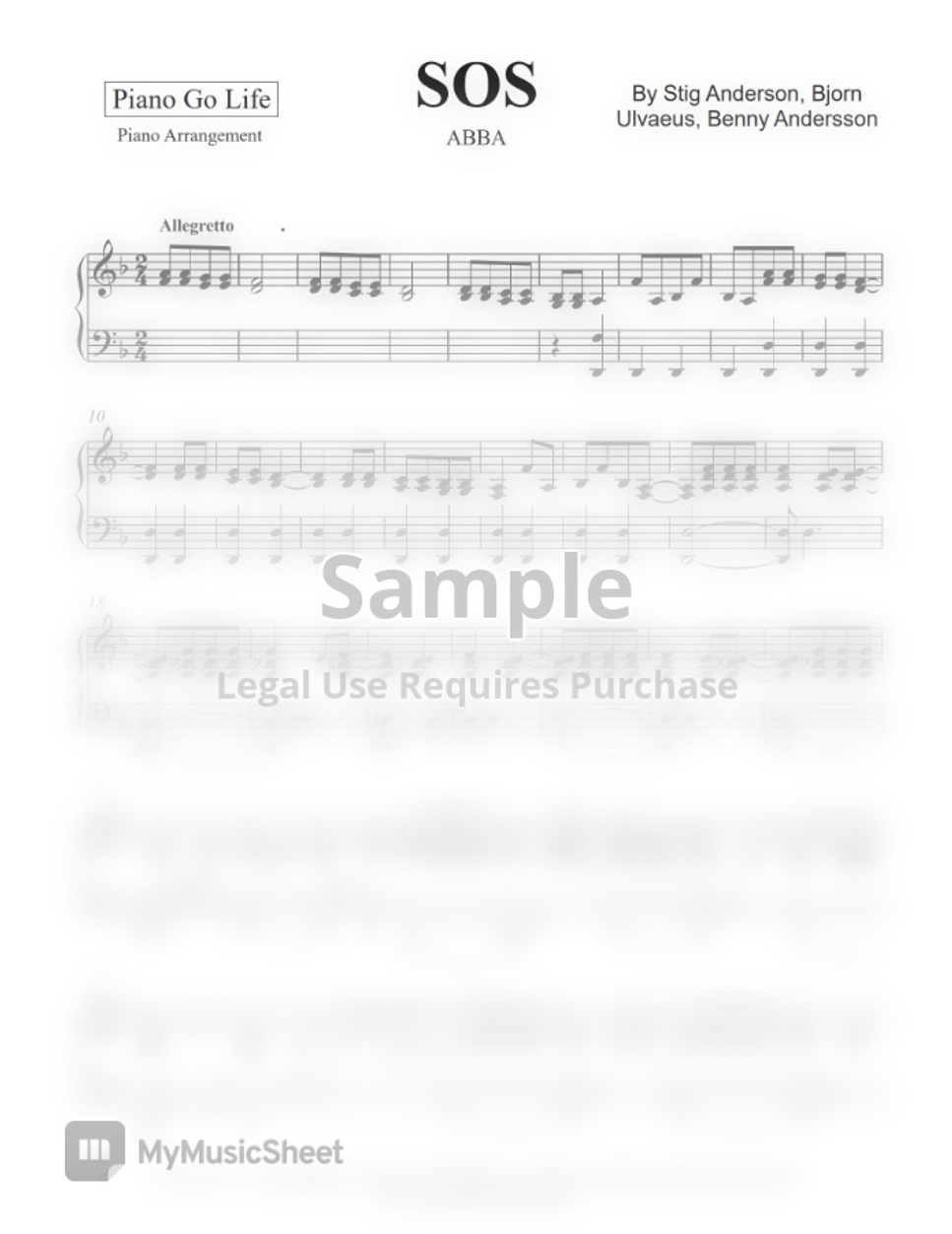 ABBA - SOS by Piano Go Life Sheet