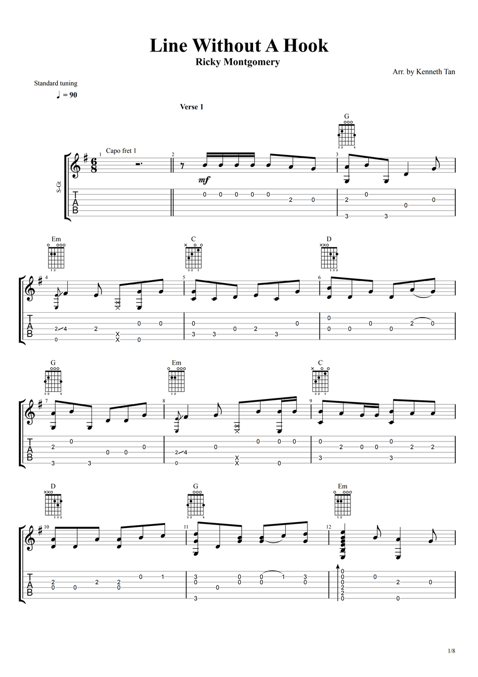 Ricky Montgomery - Line Without a Hook | Fingerstyle Guitar Lembar Musik