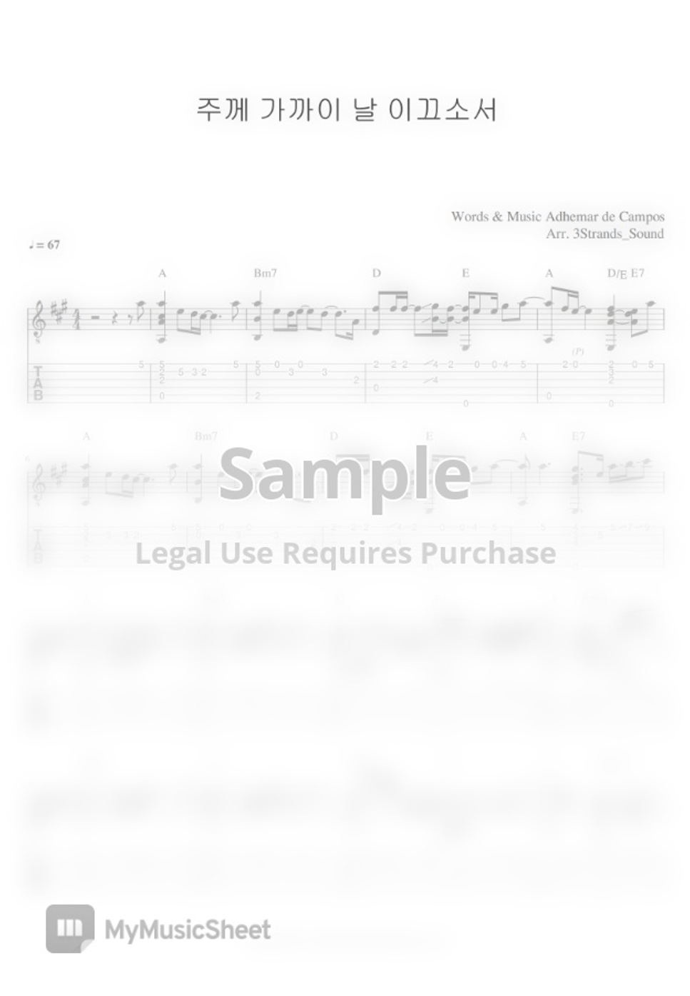 Adhemar De Campos 주께 가까이 날 이끄소서 A Key By 3strands Sound Lembar Musik