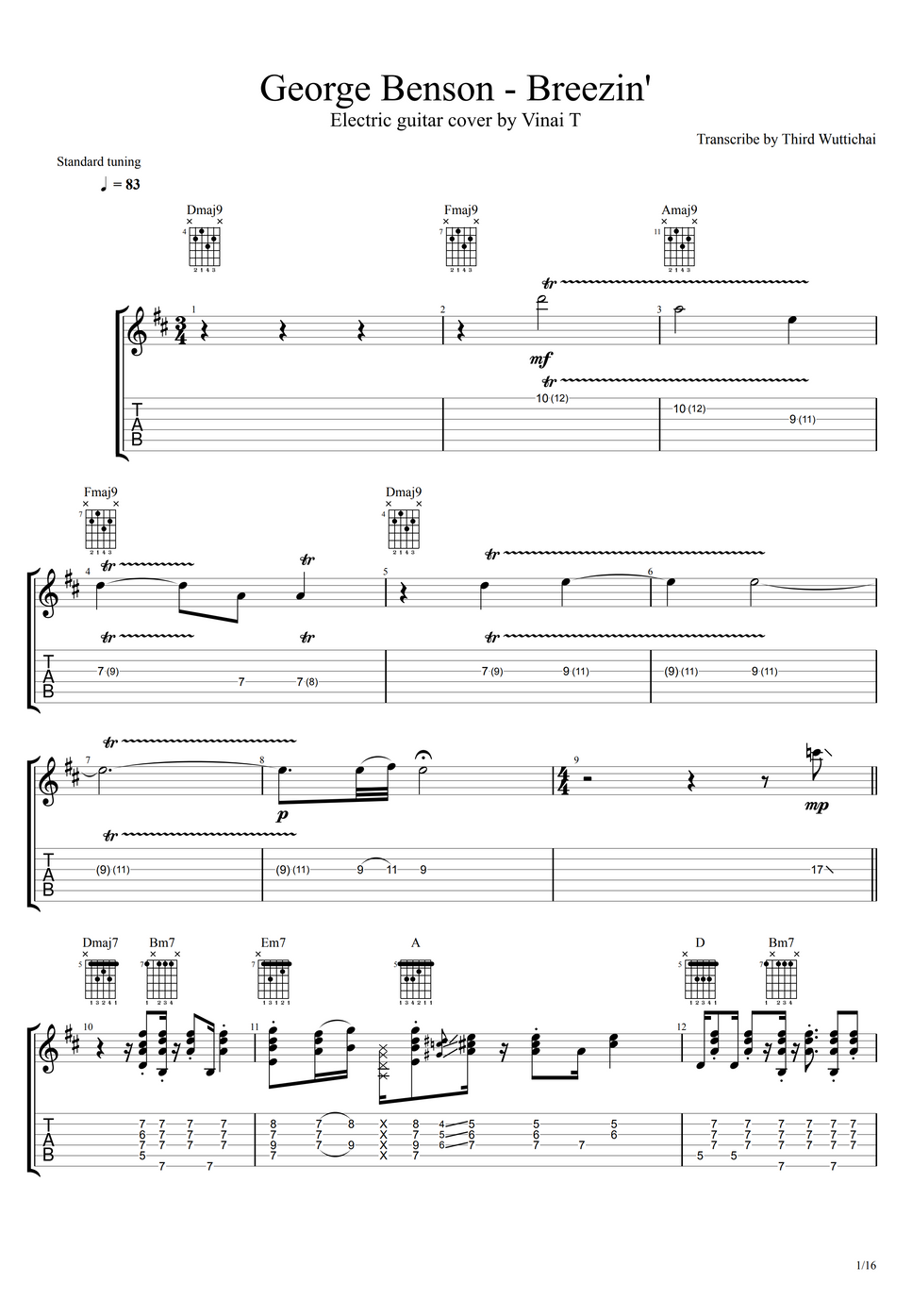 George Benson - Breezin' by Vinai T by George Benson Tabulatur + 1staff ...