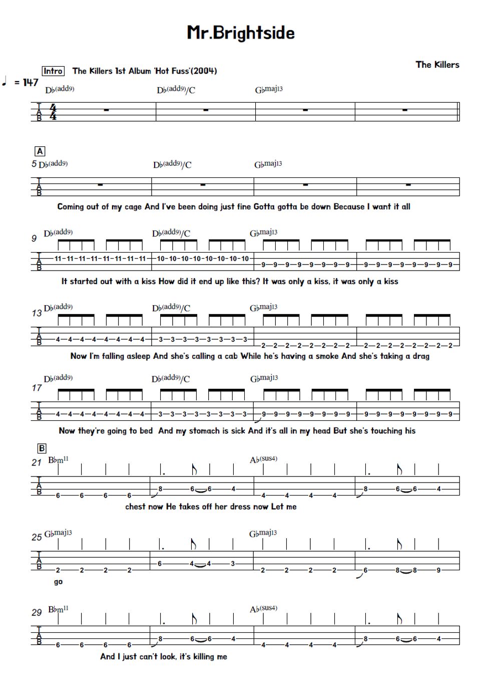 The Killers - Mr.Brightside タブ by Kimme