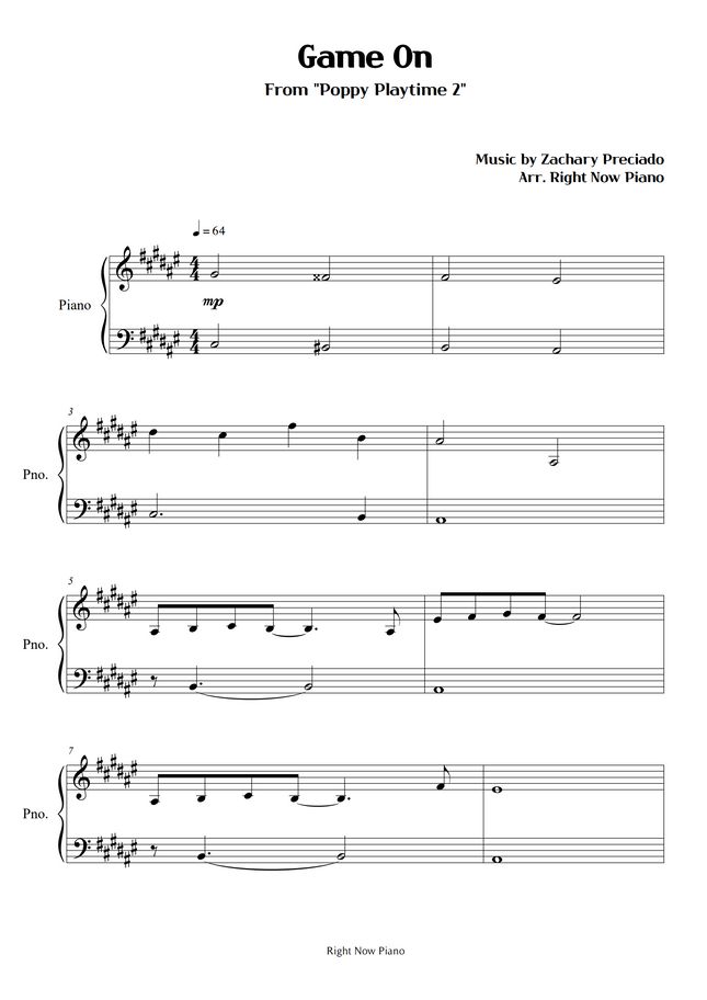 Poppy Playtime 2 - Game On (Easy Piano) by Right Now Piano Sheet Music